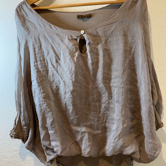 Tops | Loose Tan Silk Blouse Nwot | Poshmark